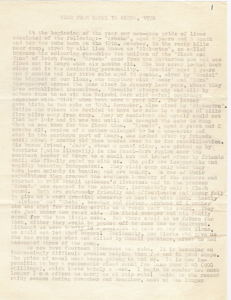 George Adamson Newletter