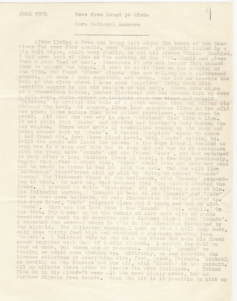 George Adamson Newletter