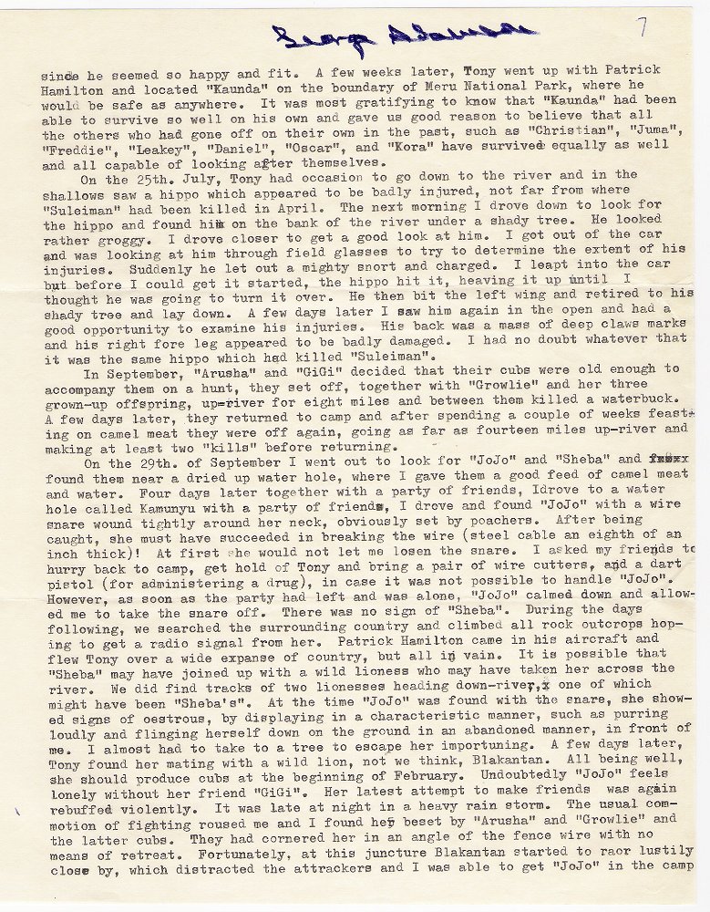 George Adamson Newletter